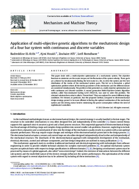 Pdf Application Of Multi Objective Genetic Algorithms To The
