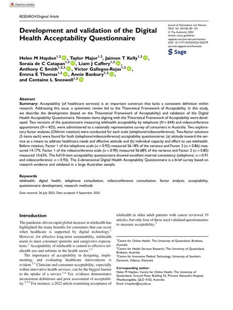 Haydon Et Al 2023 Development And Validation Of The Digital Health Acceptability Questionnaire