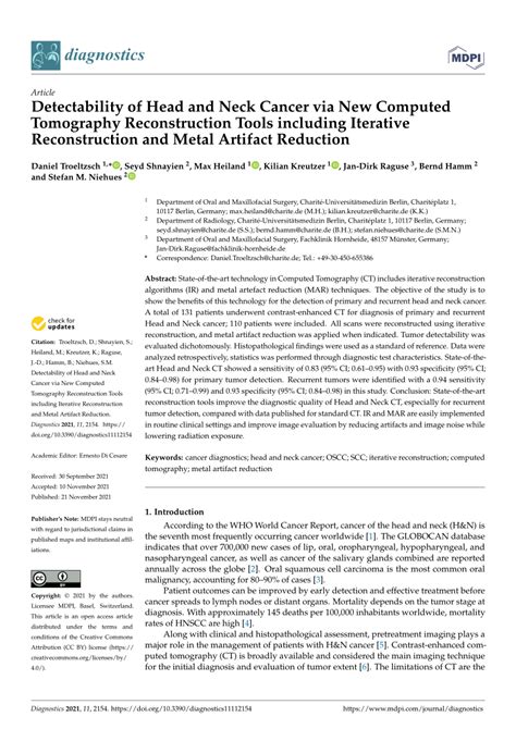 Pdf Detectability Of Head And Neck Cancer Via New Computed Tomography