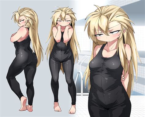 Shimizu Pem Original Commentary Request 1girl Ass Barefoot Black Bodysuit Black Eyes