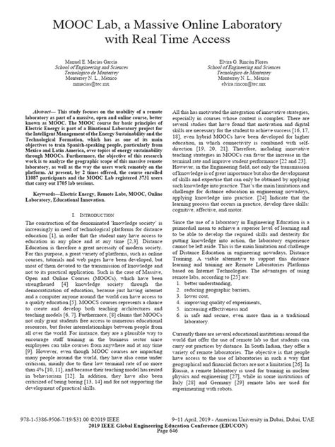 Mooc Lab A Massive Online Laboratory With Real Time Access Pdf Pdf