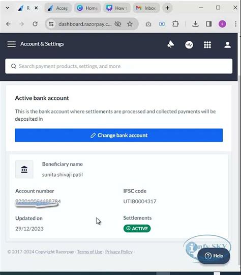 Update In Razorpay The Personal Details And Bank Details Infysky Reactjs Razorpay Youtube