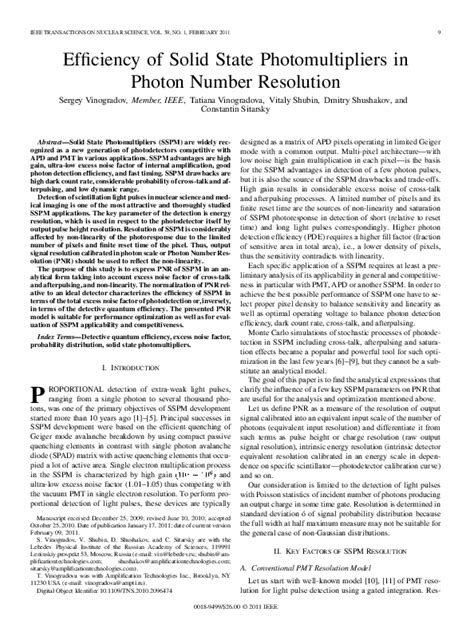 Pdf Efficiency Of Solid State Photomultipliers In Photon Number