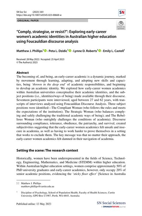 Pdf “comply Strategise Or Resist” Exploring Early Career Womens Academic Identities In