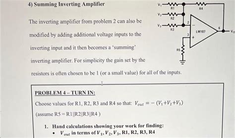 Solved 4 Summing Inverting Amplifier The Inverting