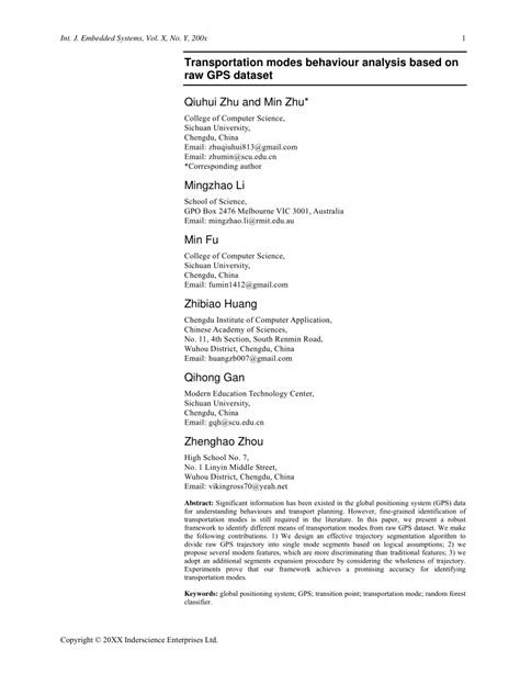 Pdf Transportation Modes Behaviour Analysis Based On Raw Gps Dataset