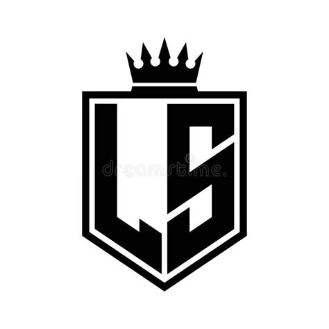 LS Logo Monogram Bold Shield Geometric Shape With Crown Outline Black And White Style Design
