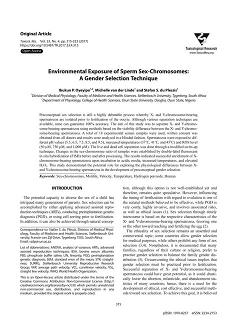 PDF Environmental Exposure Of Sperm Sex Chromosomes A Gender Selection Technique