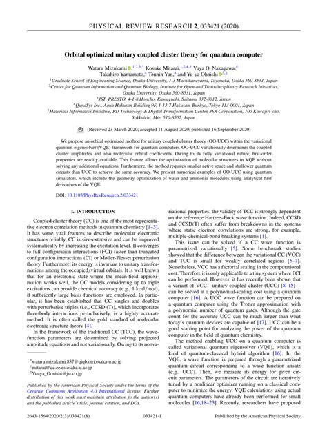 Pdf Orbital Optimized Unitary Coupled Cluster Theory For Quantum Computer