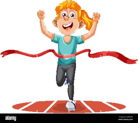 Energetic Runner Girl Crossing The Finish Line Illustration Stock