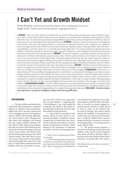 Pdf Radical Constructivism I Can T Yet And Growth Mindset