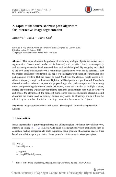 A Rapid Multi Source Shortest Path Algorithm For Interactive Image Segmentation Request Pdf