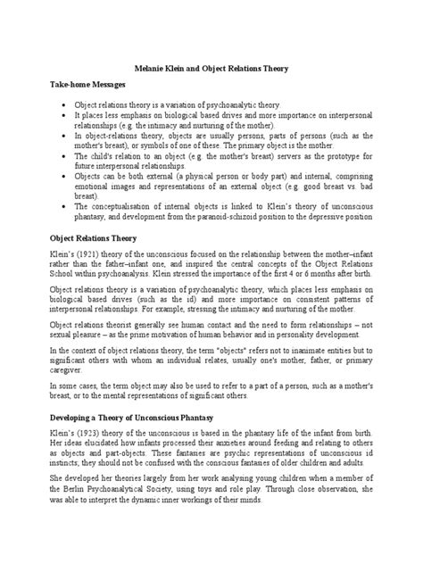 Melanie Klein And Object Relations Theory Pdf Object Relations Theory Narcissism