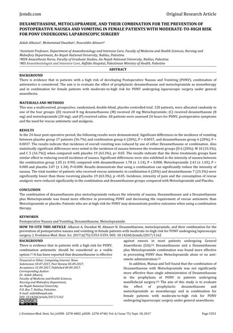 Pdf Anti Emetic Efficacy Of Prophylactic Dexamethasone And Metoclopramide And Their