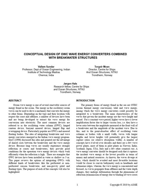 Conceptual Design Of Owc Wave Energy Converters Pdf Waves Oceans