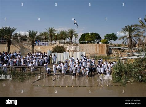 Qasr El Yahud Israel October 31 2022 Pilgrims Being Baptised On The Site Of The Baptism Of
