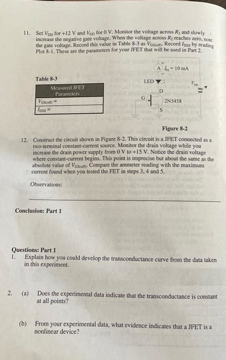 Solved Part 1 Jfet Characteristic Curve 1 Measure And