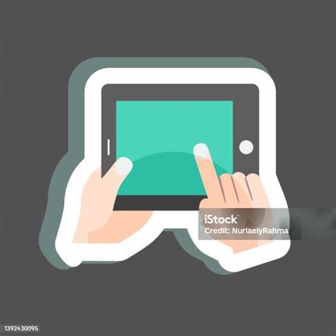 태블릿을 사용하는 스티커 손 동작 기호에 적합합니다 편집 가능한 간단한 디자인 디자인 템플릿 벡터 간단한 기호 그림 디지털 태블릿 사용하기에 대한 스톡 벡터 아트 및 기타