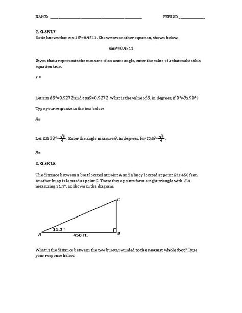 Editable Right Triangle Trigonometry Study Guide Trig Ratios Similar