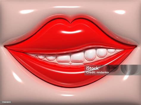 붉은 입술과 하얀 이빨을 가진 입 3d 렌더링 일러스트레이션 디지털 생성 이미지에 대한 스톡 사진 및 기타 이미지 디지털 생성 이미지 립스틱 미소 Istock