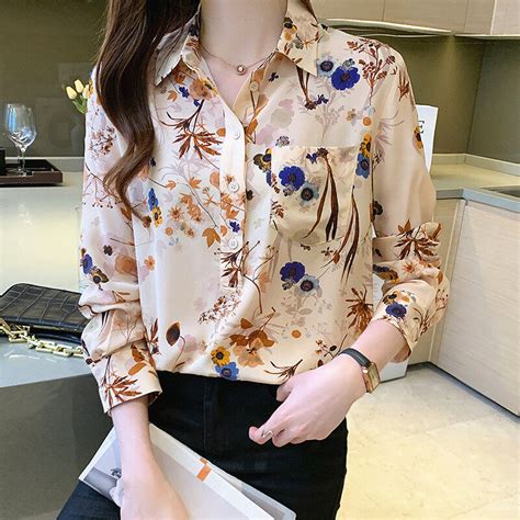 Misumxiiu เสื้อเชิ้ตแขนยาวสำหรับผู้หญิง เสื้อชีฟองพิมพ์ลายแฟชั่นหรูหราไฮเอนด์แบบใหม่สำหรับฤดู