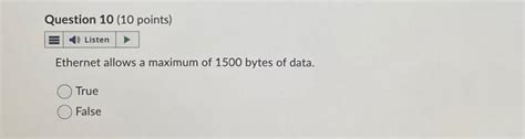 solved ethernet allows a maximum of 1500 bytes of data true