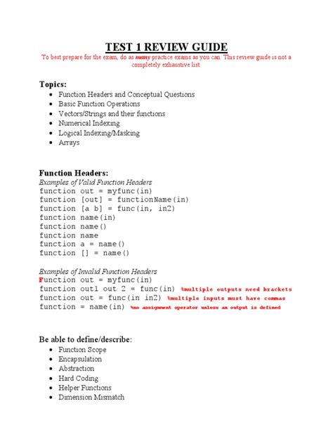 Test 1 Review Guide Pdf Array Data Structure Function Mathematics