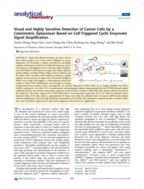 Pdf Visual And Highly Sensitive Detection Of Cancer Cells By A