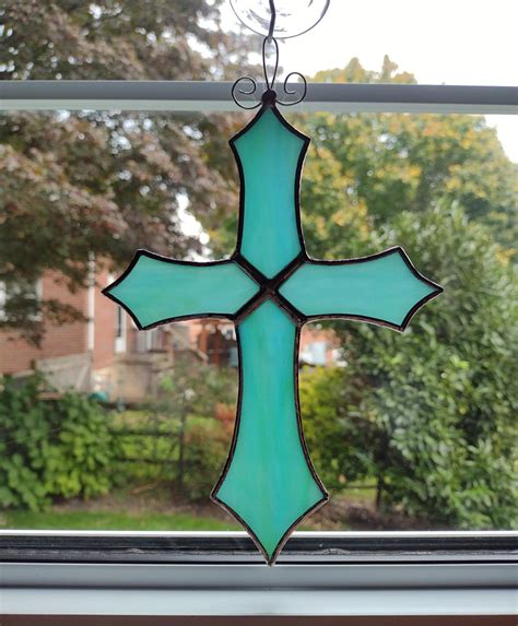 Stained Glass Cross Suncatcher Blue Iridescent Stained Glass Your Way