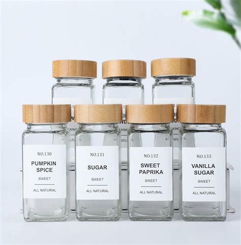 Canister Wood Lid Spice Jars Spice Containers Seasoning Bottles Square