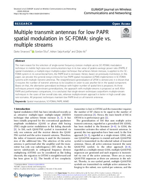Pdf Multiple Transmit Antennas For Low Papr Spatial Modulation In Sc Fdma Single Vs Multiple