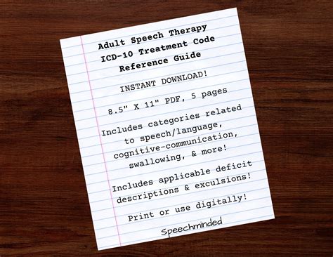 Adult Speech Therapy Icd 10 Reference Guide Etsy