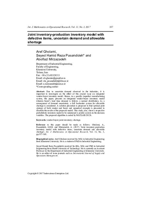 Pdf Joint Inventory Production Inventory Model With Defective Items