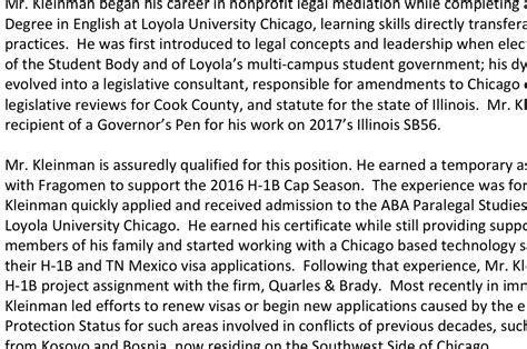 Writing Sample Immigration USCIS Letter Of Support Example Daniel Steven Kleinman Of Chicago
