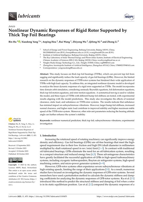 Pdf Nonlinear Dynamic Responses Of Rigid Rotor Supported By Thick Top
