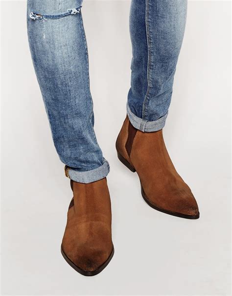 Asos Pointed Chelsea Boots In Brown Suede For Men Lyst