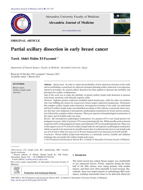 Pdf Partial Axillary Dissection In Early Breast Cancer