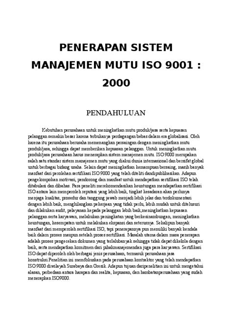 Doc Penerapan Sistem Manajemen Mutu Iso 9001 2000 Nurhayati Sibarani