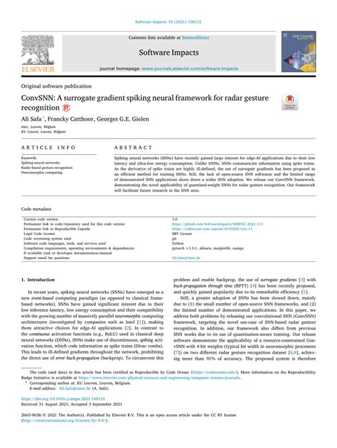 Pdf Convsnn A Surrogate Gradient Spiking Neural Framework For Radar Gesture Recognition