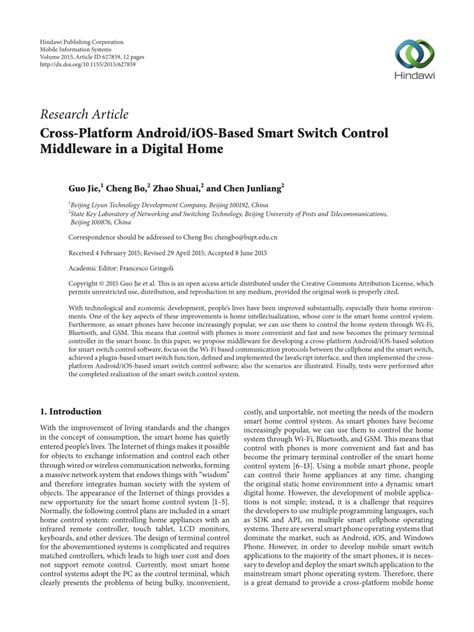 Pdf Cross Platform Androidios Based Smart Switch Control Middleware In A Digital Home