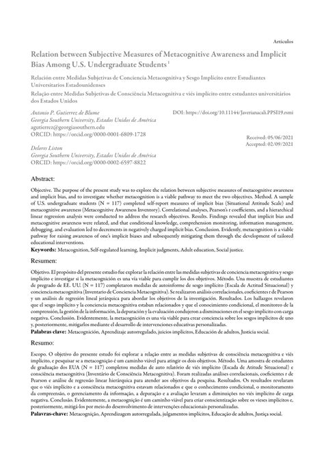Pdf Exploring The Relation Between Subjective Measures Of Metacognitive Awareness And Implicit