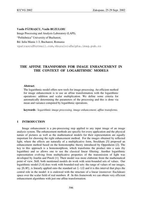 pdf the affine transforms for image enhancement in the context of