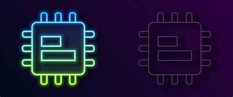 검은 배경에 격리 된 마이크로 회로 Cpu 아이콘빛나는 네온 라인 컴퓨터 프로세서 회로 기판칩 또는 Cpu 마이크로 프로세서