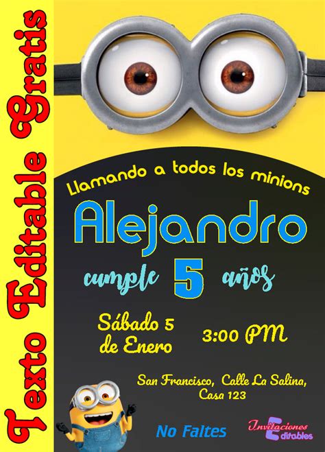 Invitación De Minions 01 Gratis Invitaciones Editables 2025