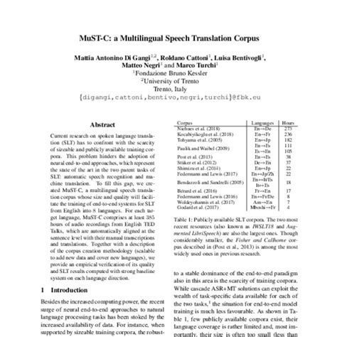 Must C A Multilingual Speech Translation Corpus Acl Anthology