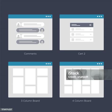 사이트 맵 및 Ux 디자인을 위한 웹사이트 와이어프레임 레이아웃 Ui 키트 0명에 대한 스톡 벡터 아트 및 기타 이미지 0명