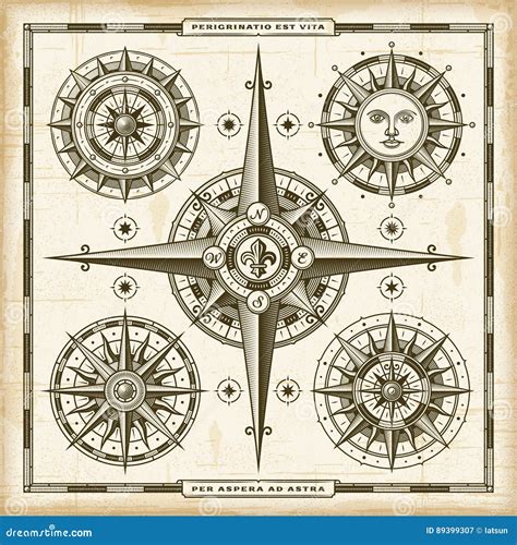 Vintage Compass Roses Set Stock Vector Illustration Of Paper 89399307