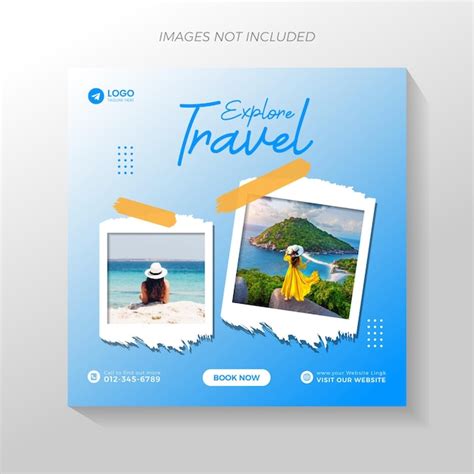 사진 팩 여행 소셜 미디어 게시물 및 모험 프로모션 배너 템플릿 프리미엄 벡터