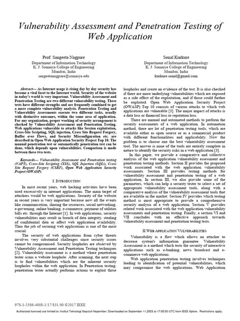 Vulnerability Assessment And Penetration Testing Of Web Application Pdf