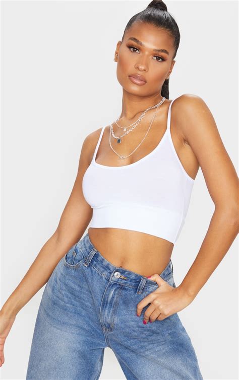 White Jersey Elasticated Bralet Tops Prettylittlething Ire